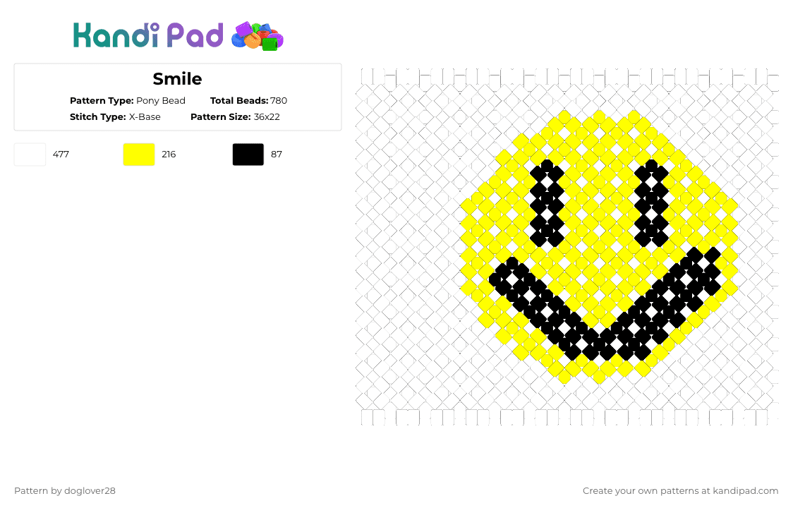 Smile Pony Bead Pattern - Kandi Pad | Kandi Patterns, Fuse Bead ...
