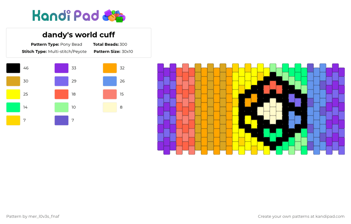 Dandy's world cuff Pony Bead Pattern - Kandi Pad | Kandi Patterns, Fuse ...