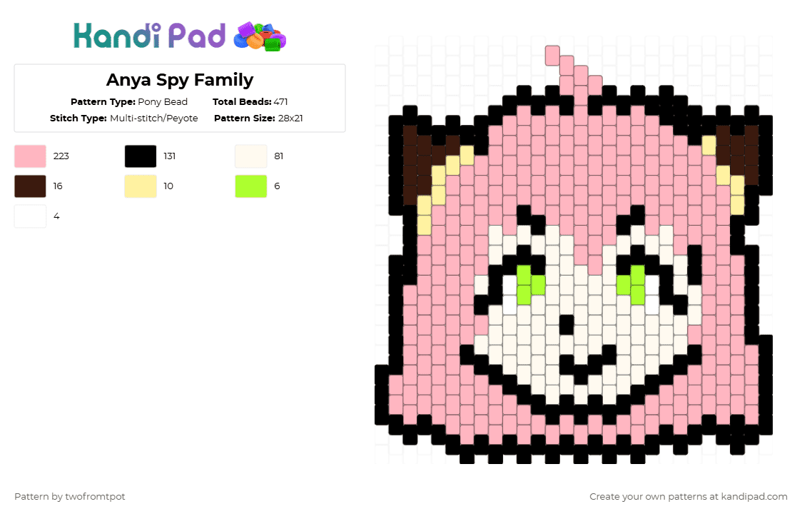 Anya Spy Family Pony Bead Pattern - Kandi Pad | Kandi Patterns, Fuse ...