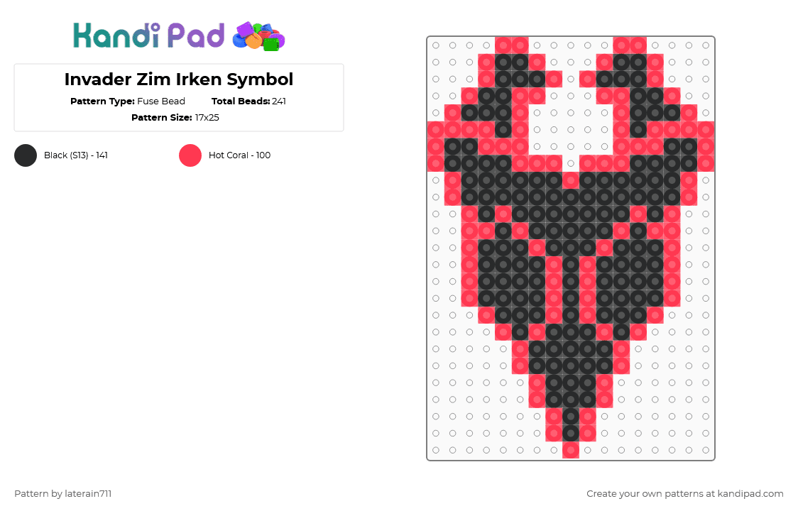 Invader Zim Irken Symbol Fuse Bead Pattern - Kandi Pad | Kandi Patterns ...