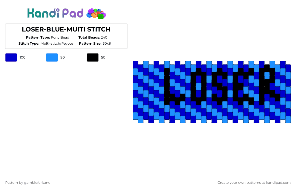 LOSER-BLUE-MUITI STITCH Pony Bead Pattern - Kandi Pad | Kandi Patterns ...