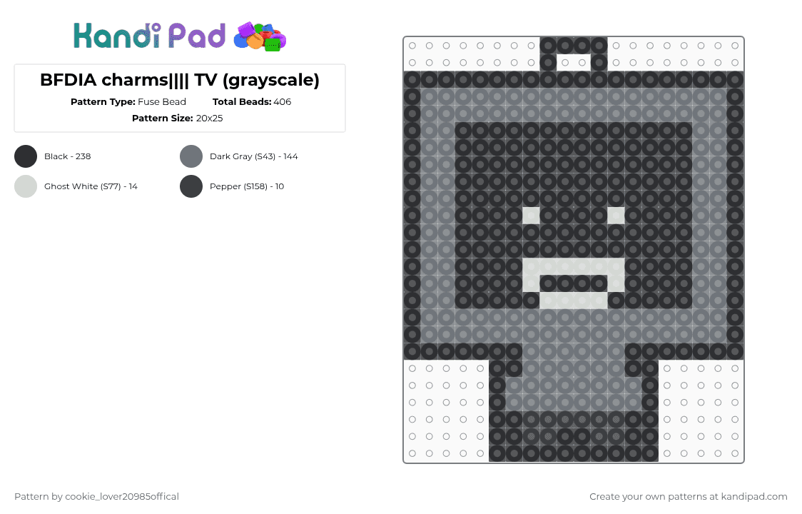 BFDI charms|||| TV (grayscale) Fuse Bead Pattern - Kandi Pad | Kandi ...