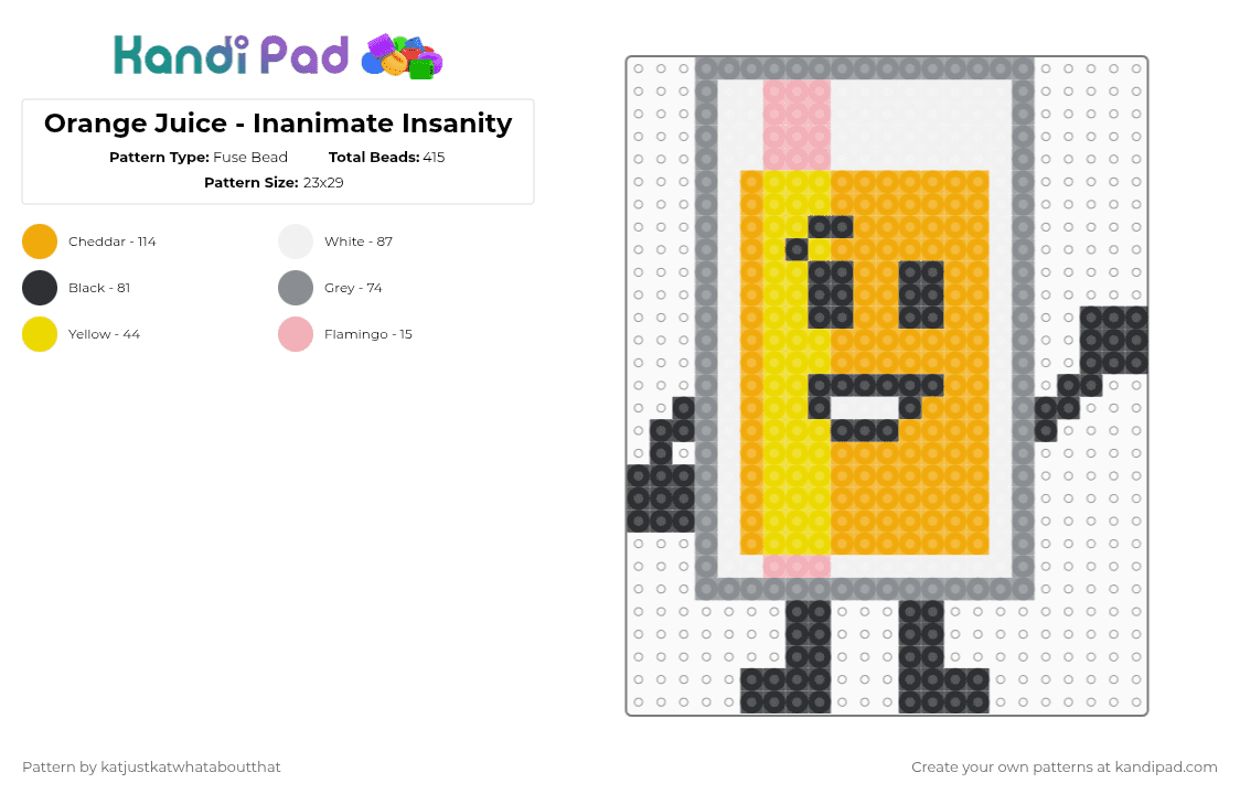 Orange Juice - Inanimate Insanity Fuse Bead Pattern - Kandi Pad | Kandi ...