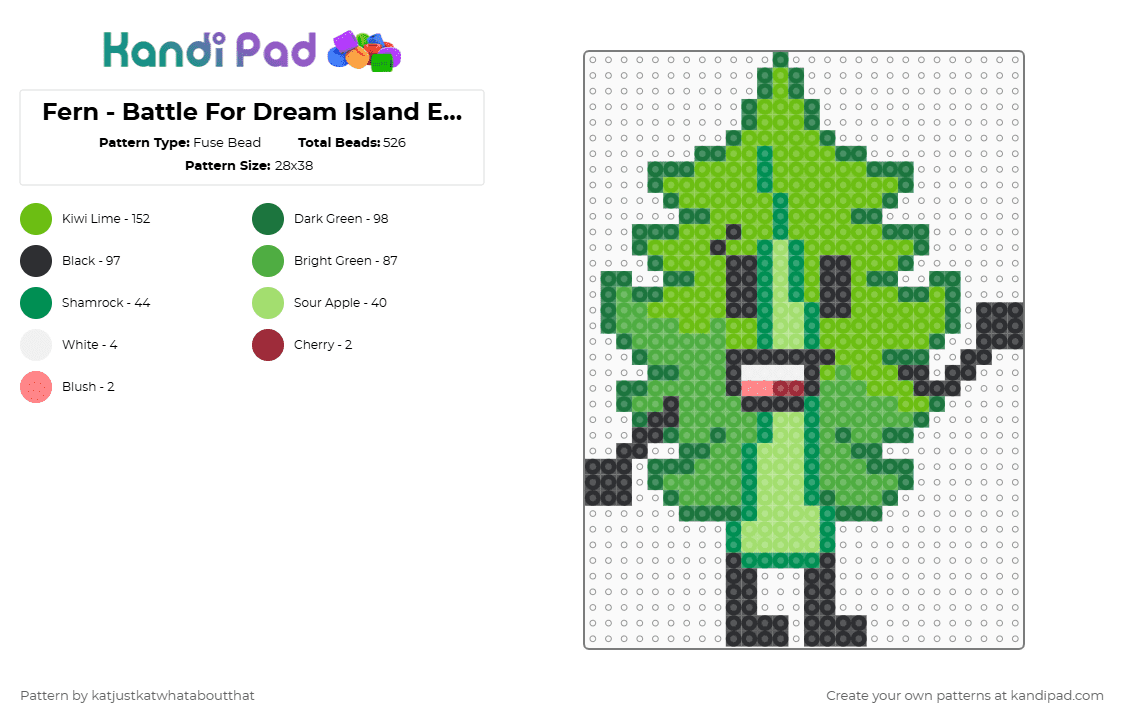 Fern - Battle For Dream Island Elsewhere Fuse Bead Pattern - Kandi Pad ...