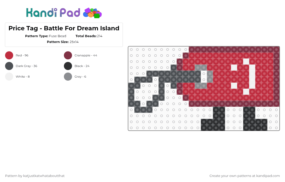 Price Tag - Battle For Dream Island Fuse Bead Pattern - Kandi Pad ...