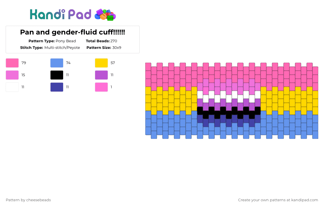 Pan and gender-fluid cuff!!!!!! Pony Bead Pattern - Kandi Pad | Kandi ...