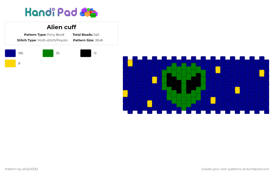 Alien cuff Pony Bead Pattern - Kandi Pad | Kandi Patterns, Fuse Bead ...