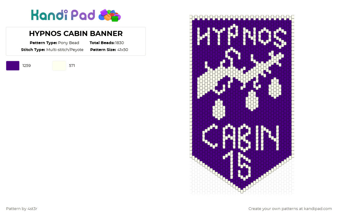 HYPNOS CABIN BANNER Pony Bead Pattern - Kandi Pad | Kandi Patterns ...