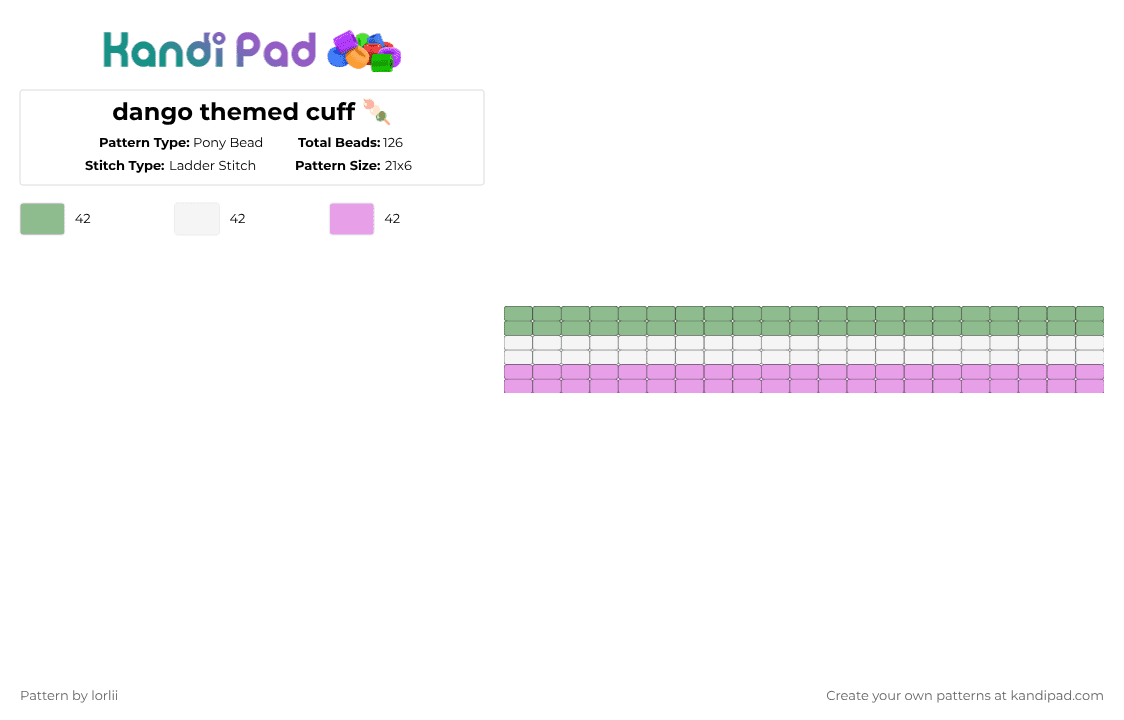 Dango themed cuff 🍡 Pony Bead Pattern - Kandi Pad | Kandi Patterns ...