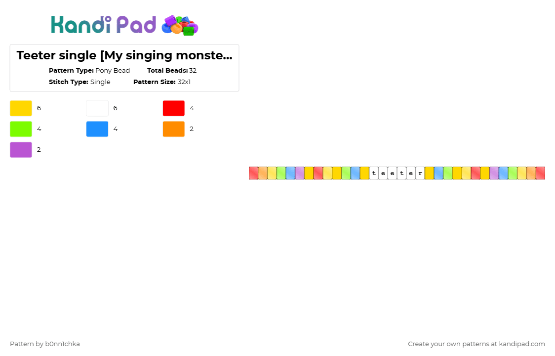 Teeter single [My singing monsters] [MSM] Pony Bead Pattern - Kandi Pad ...