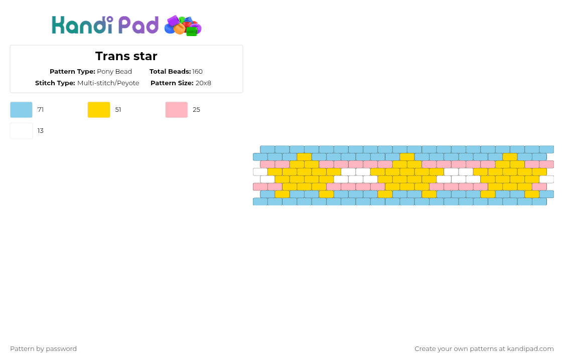 Trans star Pony Bead Pattern - Kandi Pad | Kandi Patterns, Fuse Bead ...