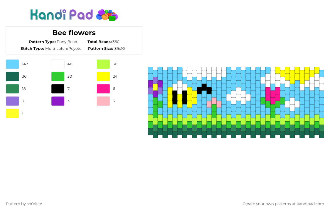 Bee flowers Pony Bead Pattern - Kandi Pad | Kandi Patterns, Fuse Bead ...