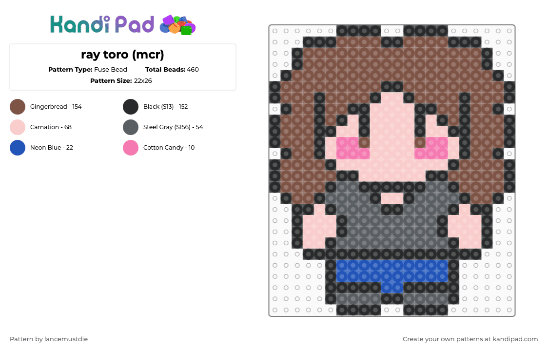 Ray toro (mcr) Fuse Bead Pattern - Kandi Pad | Kandi Patterns, Fuse ...
