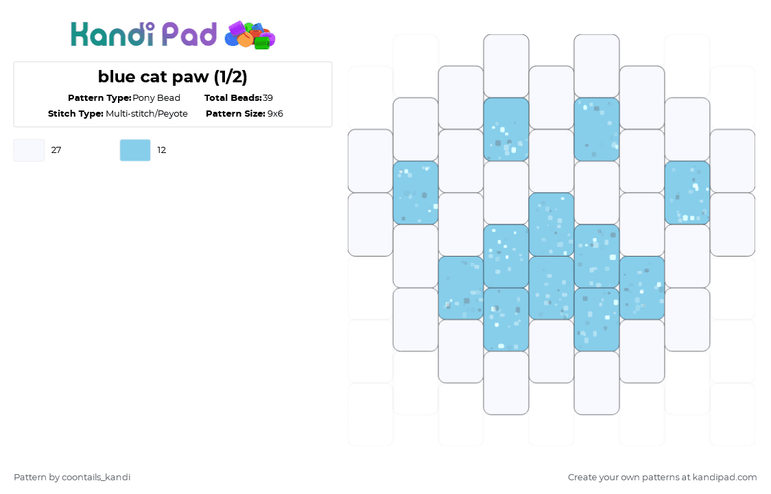 Blue cat paw (1/2) Pony Bead Pattern - Kandi Pad | Kandi Patterns, Fuse ...