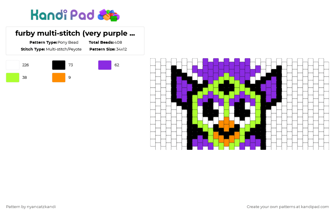 Furby multi-stitch (very purple , gen2) Pony Bead Pattern - Kandi Pad ...