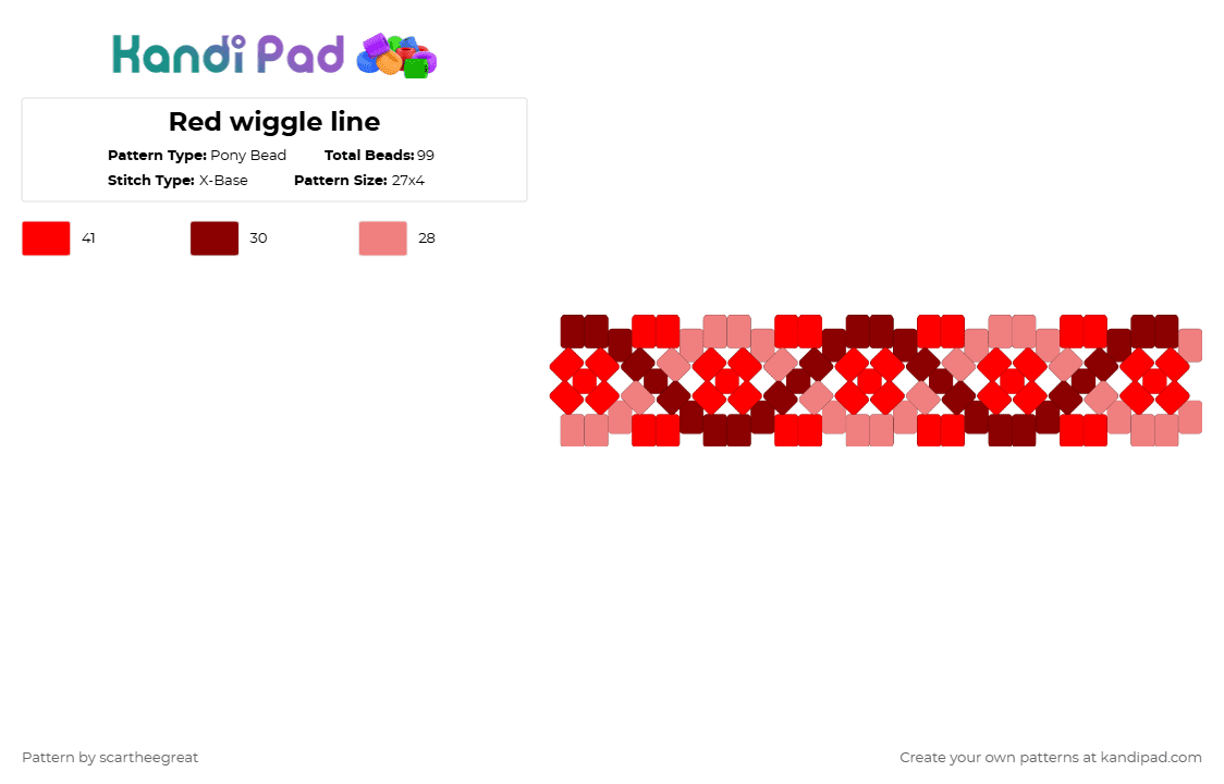 Red wiggle line Pony Bead Pattern - Kandi Pad | Kandi Patterns, Fuse ...