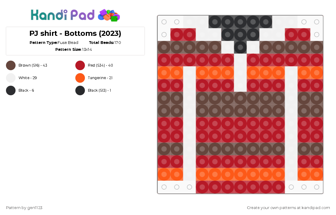 PJ shirt - Bottoms (2023) Fuse Bead Pattern - Kandi Pad | Kandi ...