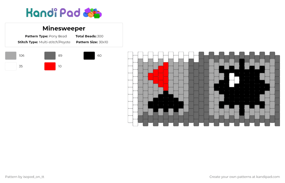 Minesweeper Pony Bead Pattern - Kandi Pad | Kandi Patterns, Fuse Bead ...