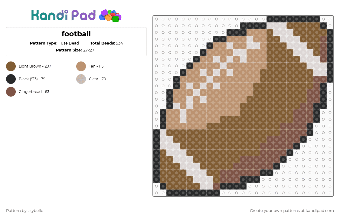 Football Fuse Bead Pattern - Kandi Pad | Kandi Patterns, Fuse Bead ...