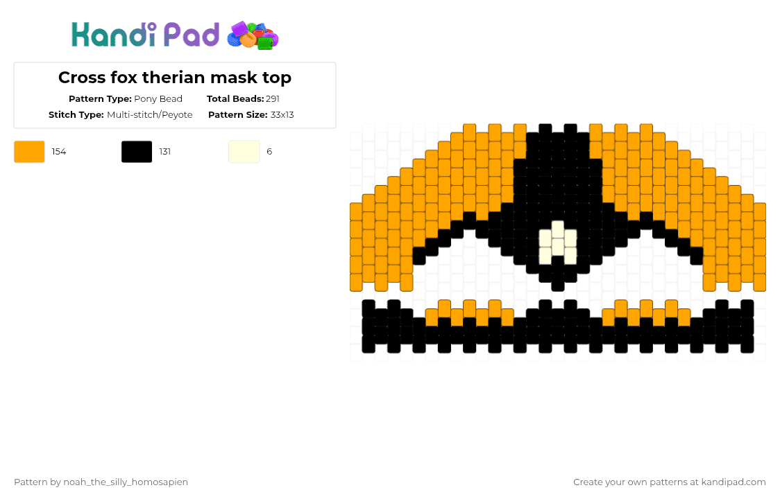 Cross fox therian mask top Pony Bead Pattern - Kandi Pad | Kandi ...