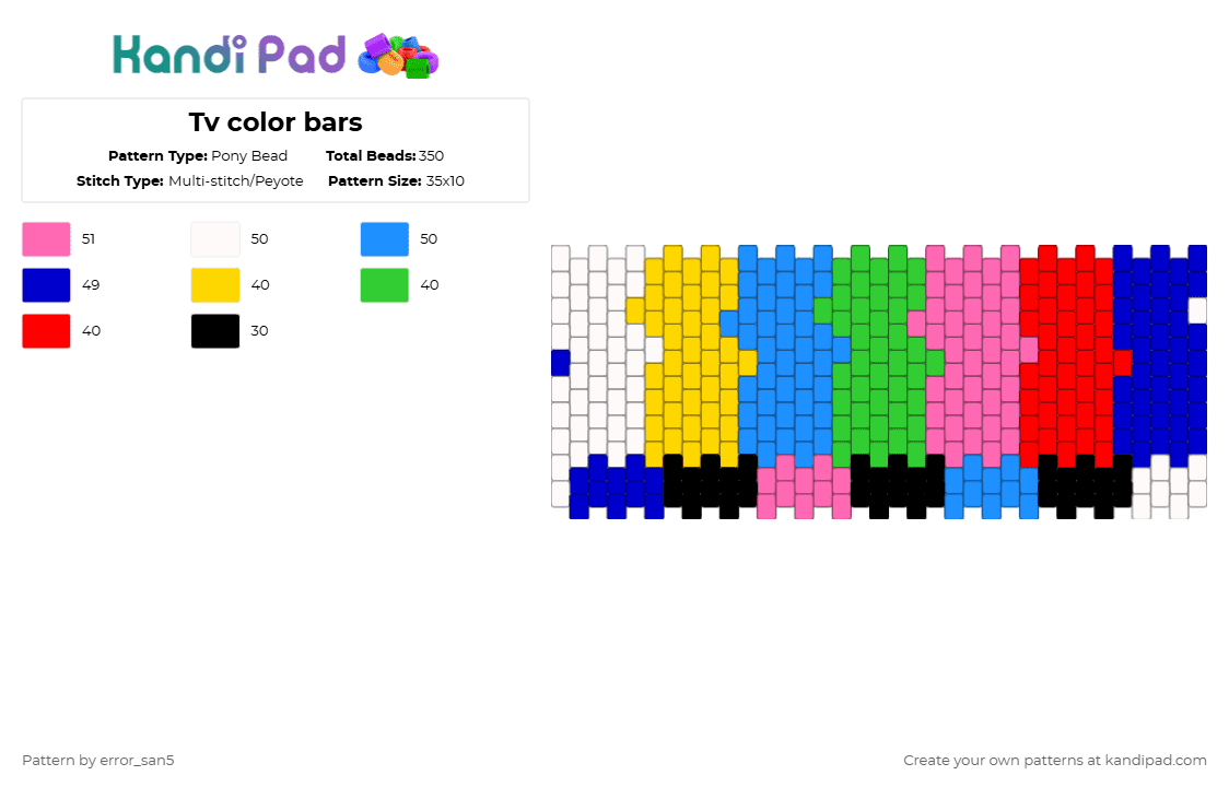Tv color bars Pony Bead Pattern - Kandi Pad | Kandi Patterns, Fuse Bead ...