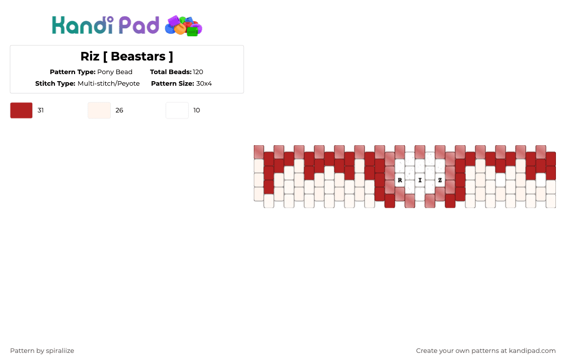 Riz [ Beastars ] Pony Bead Pattern - Kandi Pad | Kandi Patterns, Fuse ...