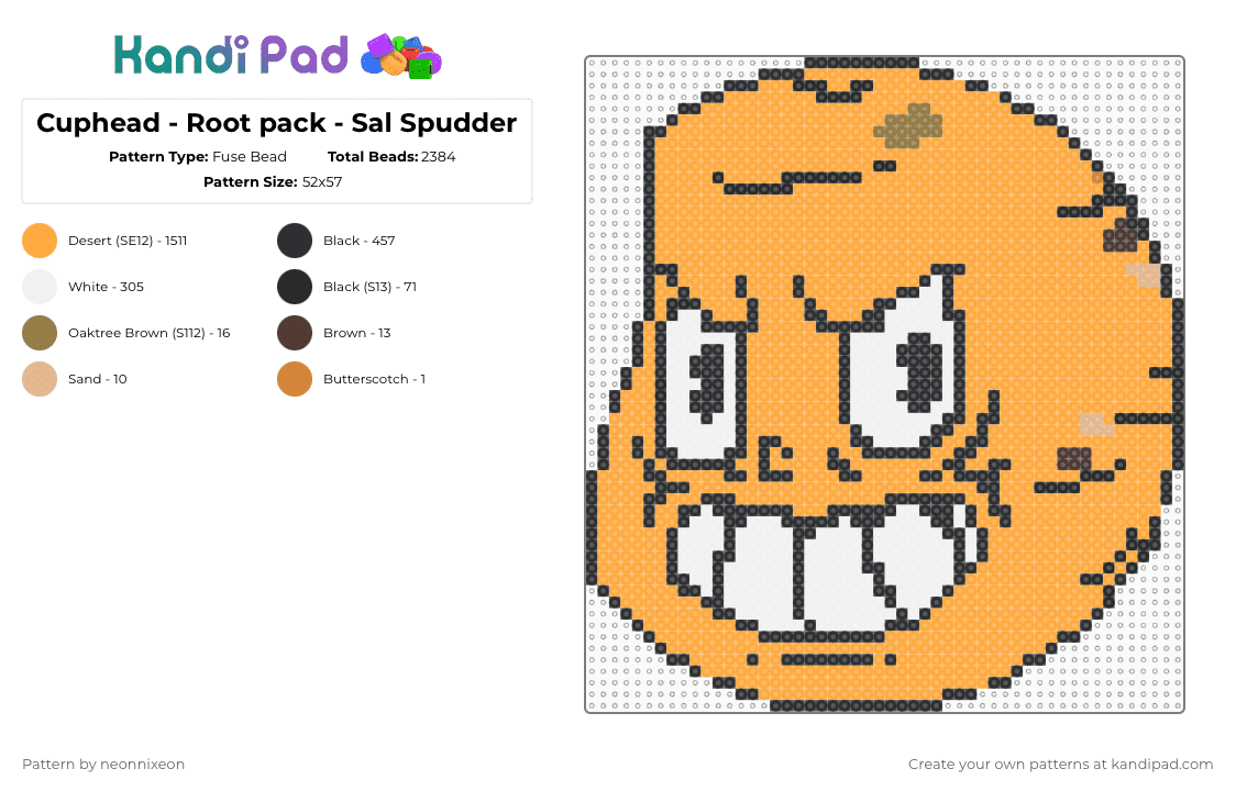 Cuphead - Root pack - Sal Spudder Fuse Bead Pattern - Kandi Pad | Kandi ...