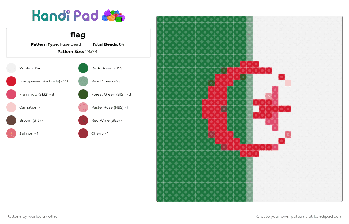 Algerian Flag Fuse Bead Pattern - Kandi Pad | Kandi Patterns, Fuse Bead ...