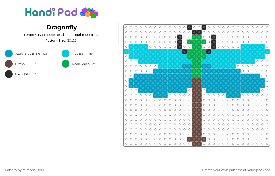 Dragonfly Fuse Bead Pattern - Kandi Pad | Kandi Patterns, Fuse Bead ...