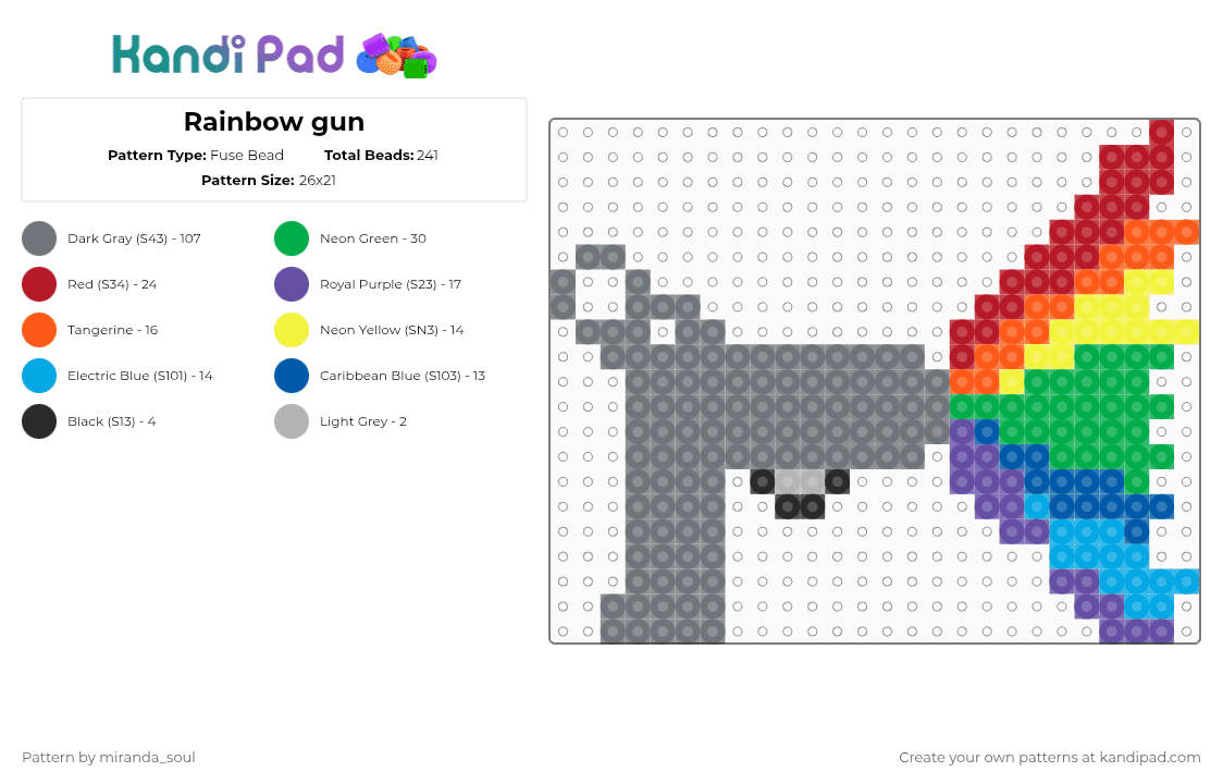 Rainbow gun Fuse Bead Pattern - Kandi Pad | Kandi Patterns, Fuse Bead ...