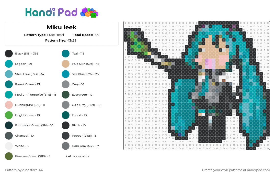 Miku leek Fuse Bead Pattern - Kandi Pad | Kandi Patterns, Fuse Bead ...