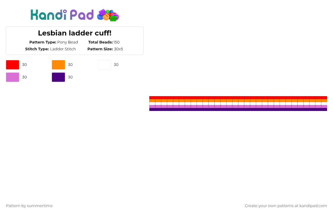 Lesbian ladder cuff! Pony Bead Pattern - Kandi Pad | Kandi Patterns ...