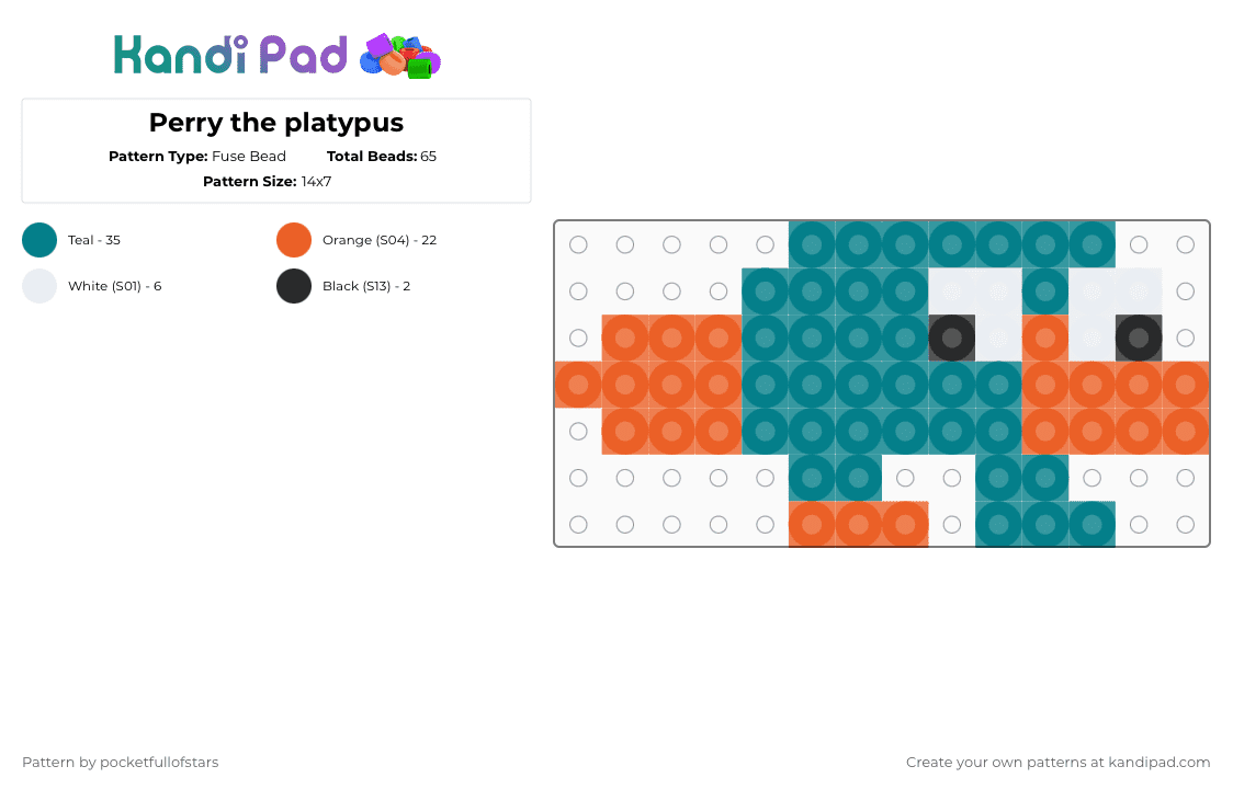 Perry the platypus Fuse Bead Pattern - Kandi Pad | Kandi Patterns, Fuse ...