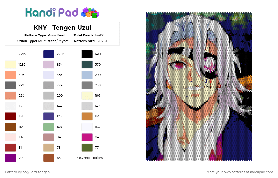 KNY - Tengen Uzui Pony Bead Pattern - Kandi Pad | Kandi Patterns, Fuse ...