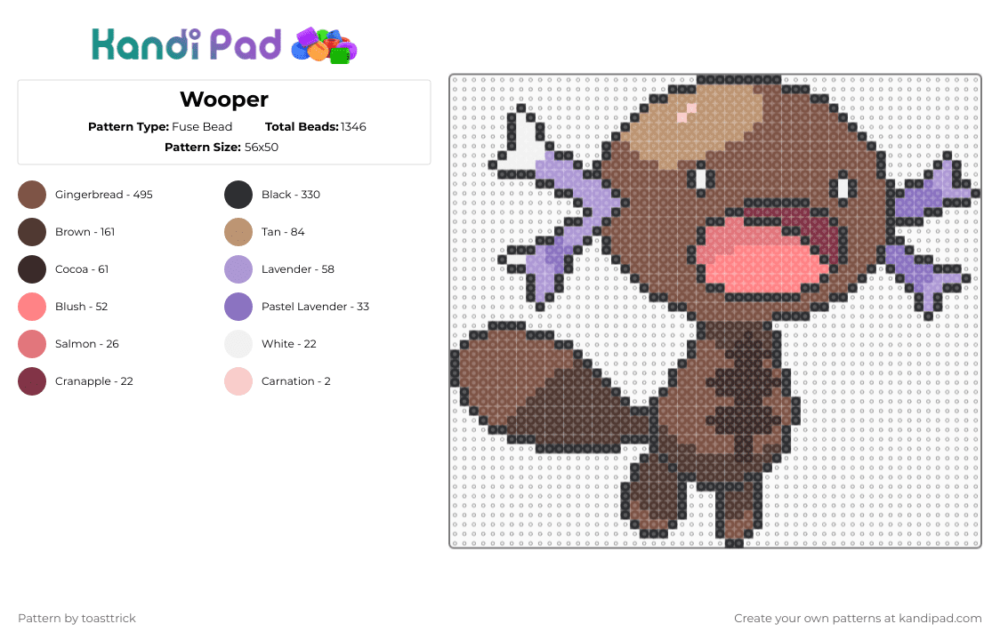 Wooper Fuse Bead Pattern - Kandi Pad | Kandi Patterns, Fuse Bead ...