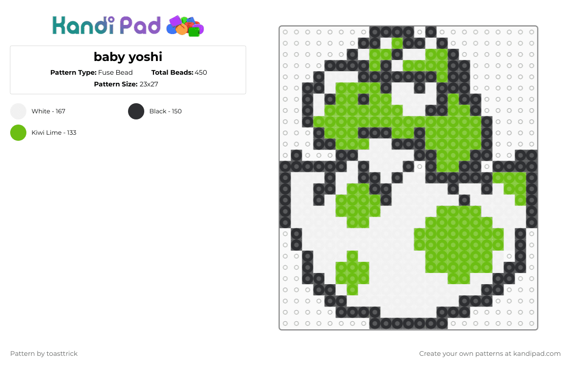 Baby yoshi Fuse Bead Pattern - Kandi Pad | Kandi Patterns, Fuse Bead ...