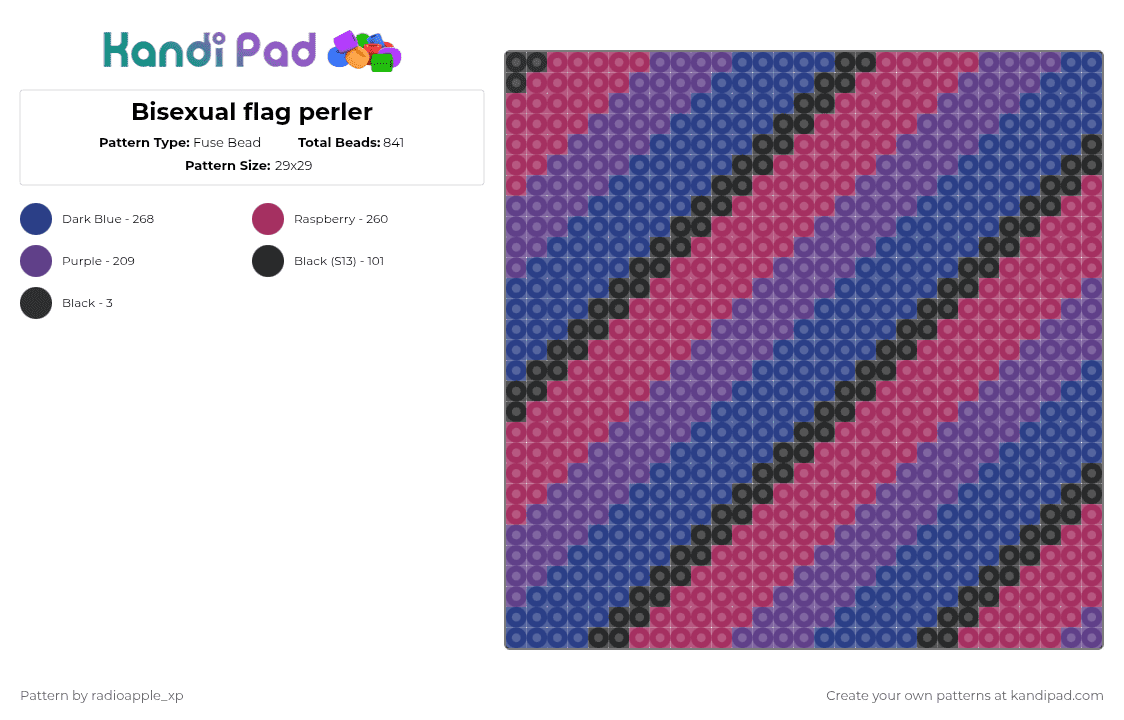 Bisexual flag perler Fuse Bead Pattern - Kandi Pad | Kandi Patterns ...