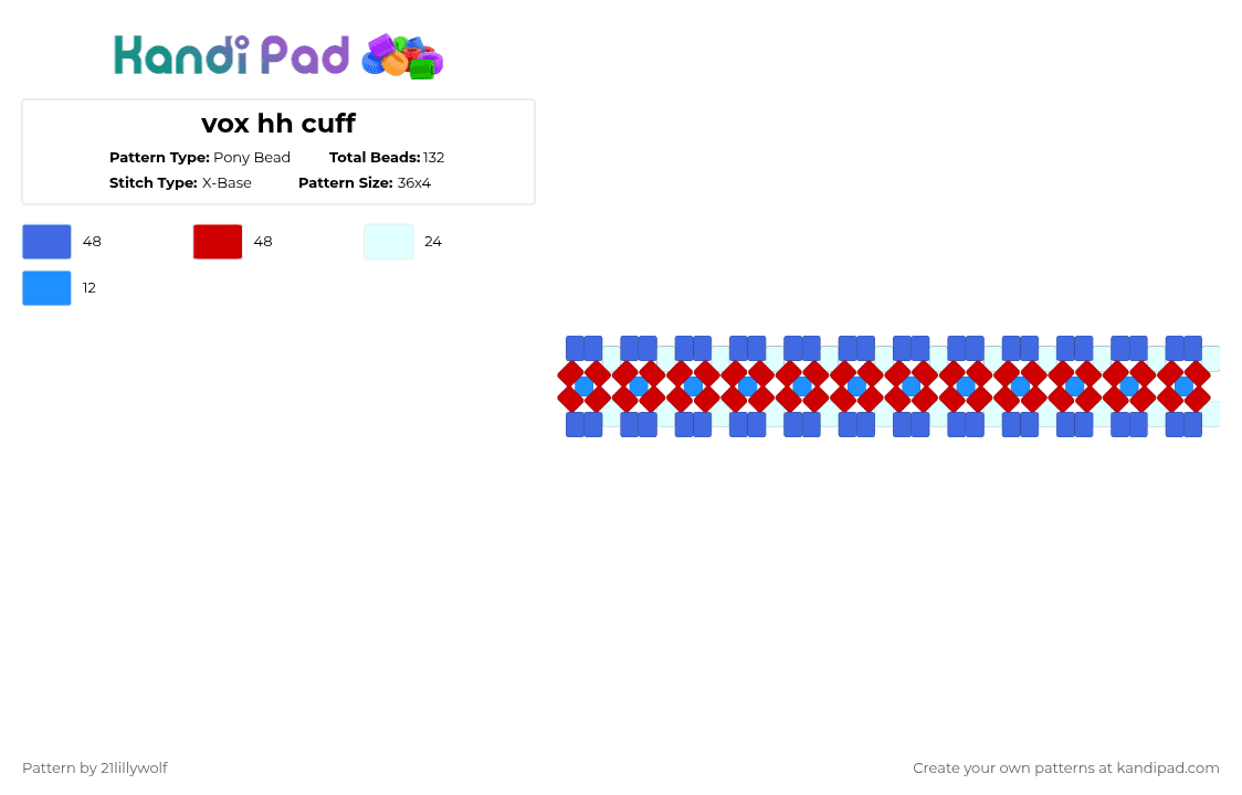 Vox hh cuff Pony Bead Pattern - Kandi Pad | Kandi Patterns, Fuse Bead ...