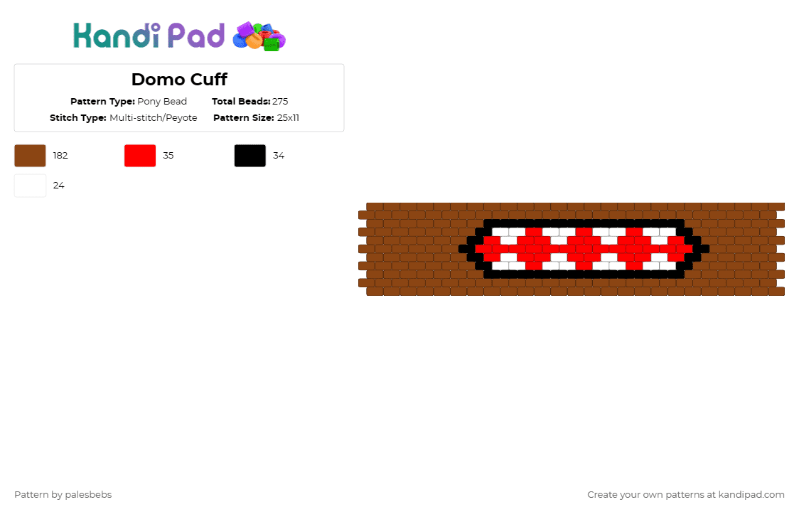 Domo Cuff Pony Bead Pattern - Kandi Pad | Kandi Patterns, Fuse Bead ...