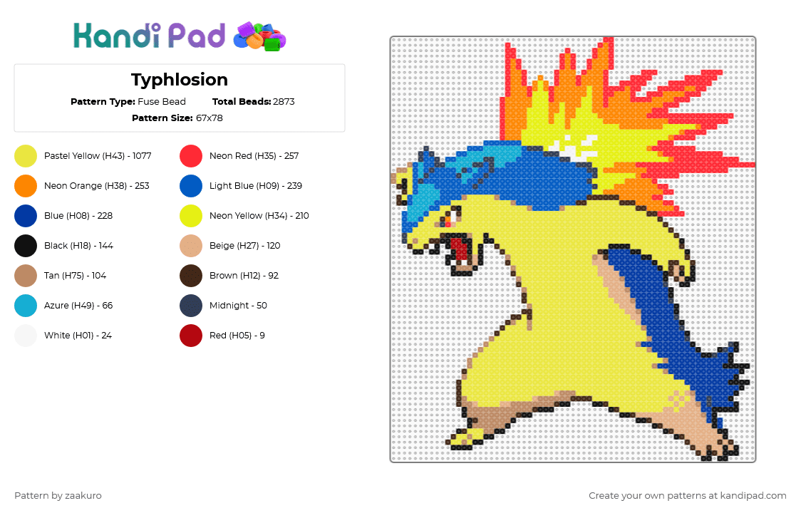 Typhlosion Fuse Bead Pattern - Kandi Pad | Kandi Patterns, Fuse Bead ...