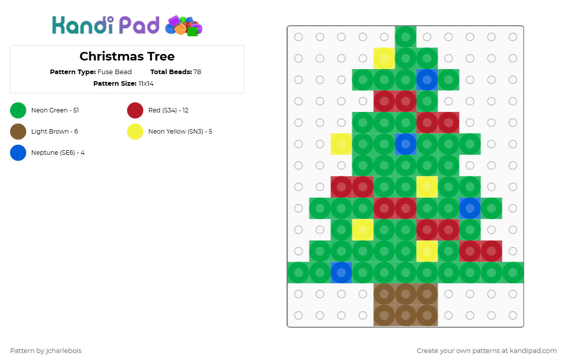Christmas Tree Fuse Bead Pattern - Kandi Pad | Kandi Patterns, Fuse ...