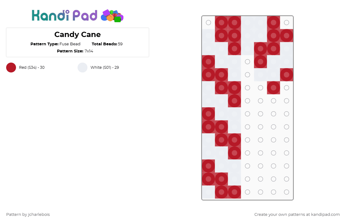 Candy Cane Fuse Bead Pattern - Kandi Pad | Kandi Patterns, Fuse Bead ...