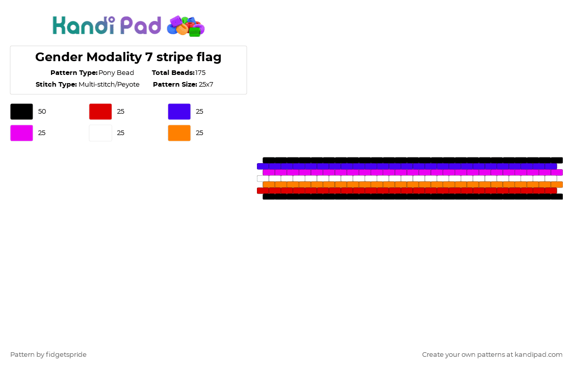 Gender Modality 7 stripe flag Pony Bead Pattern - Kandi Pad | Kandi ...