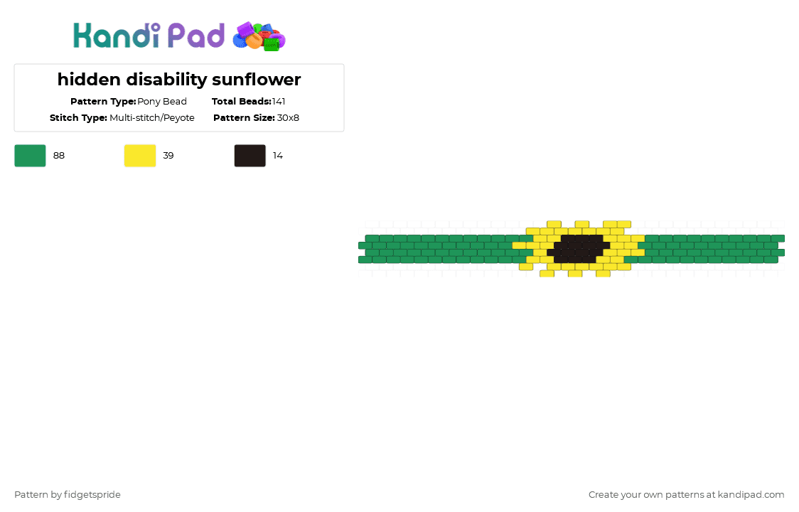 Hidden Disability Sunflower (8 row) Pony Bead Pattern - Kandi Pad ...