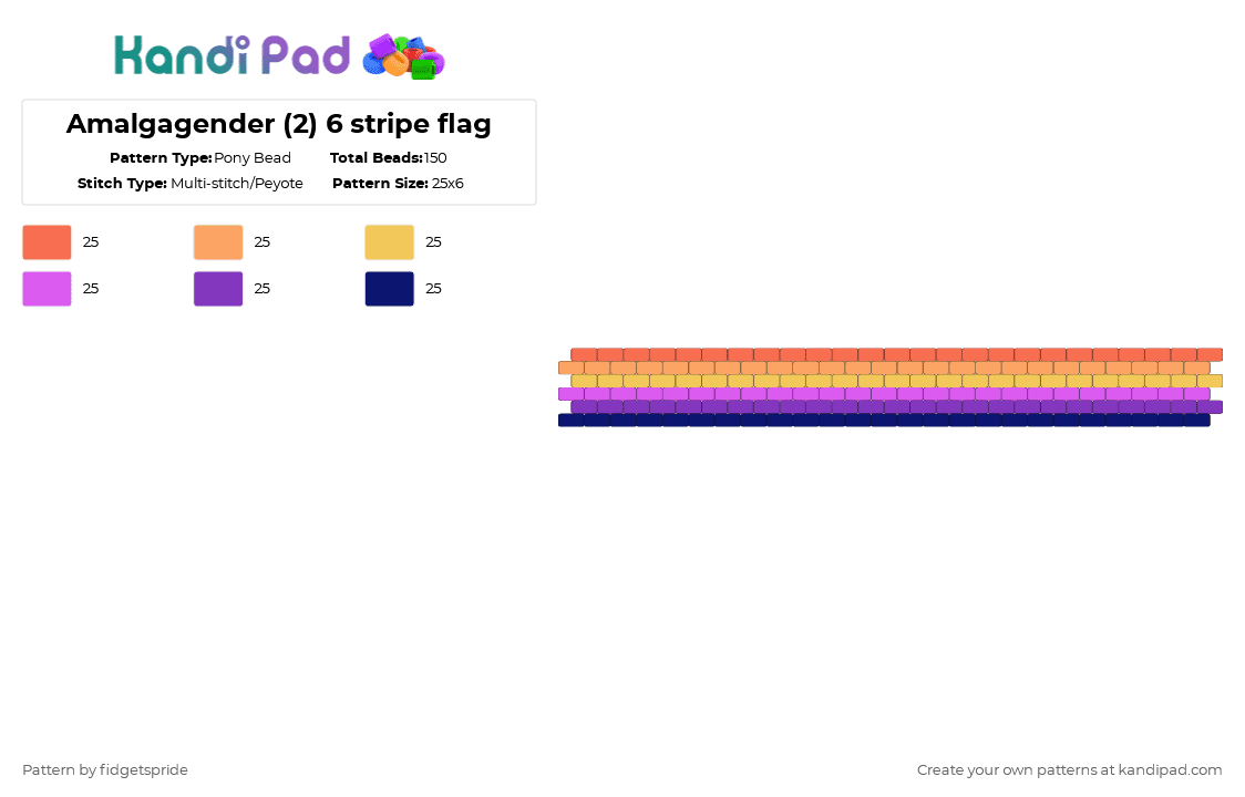 Amalgagender (2) 6 stripe flag Pony Bead Pattern - Kandi Pad | Kandi ...