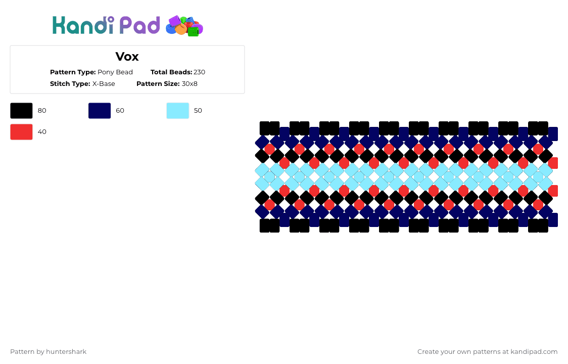 Vox Pony Bead Pattern - Kandi Pad | Kandi Patterns, Fuse Bead Patterns ...