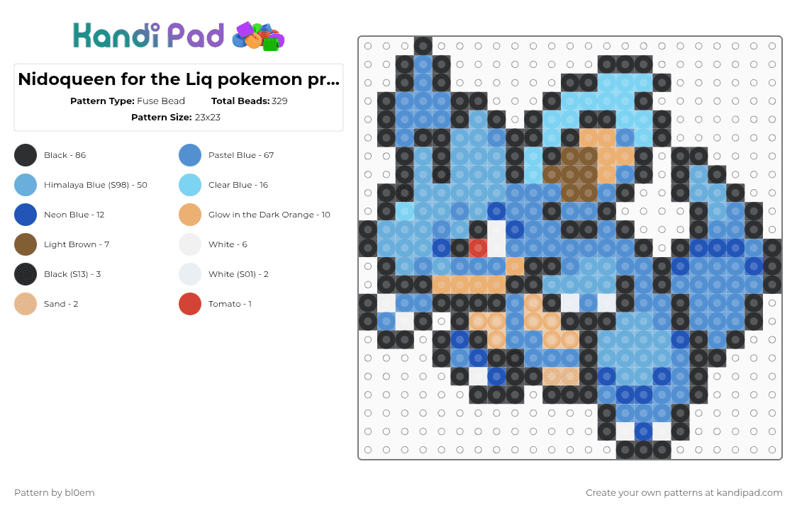 Nidoqueen for the Liq pokemon project Fuse Bead Pattern - Kandi Pad ...