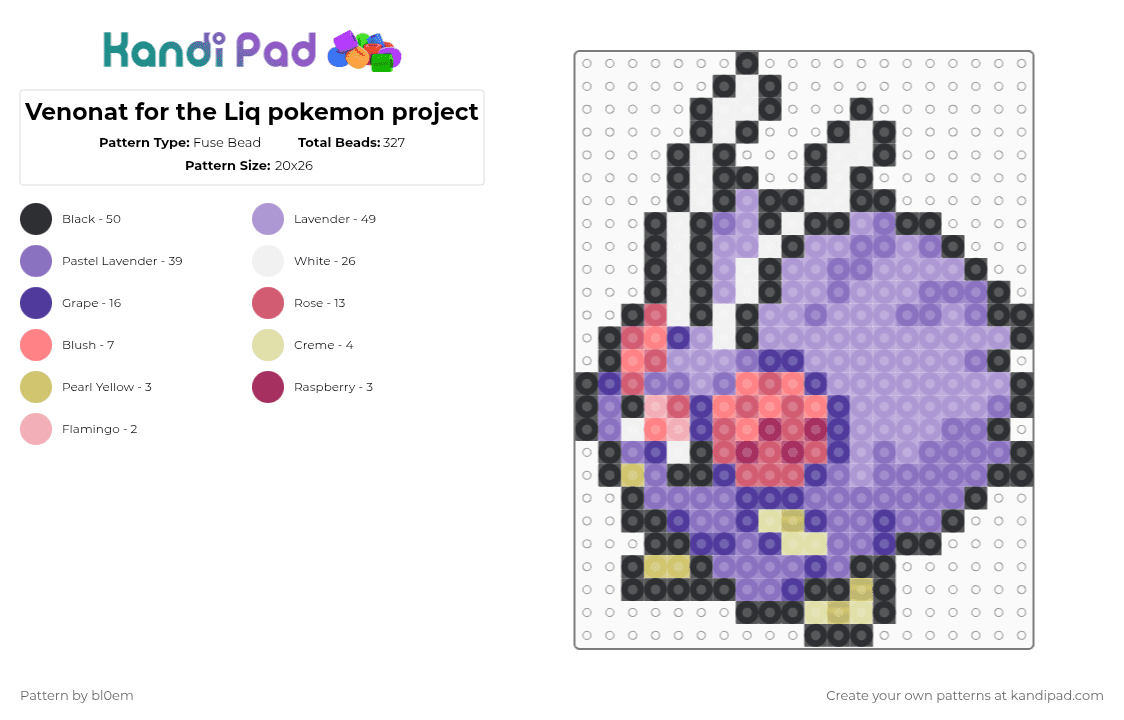 Venonat for the Liq pokemon project Fuse Bead Pattern - Kandi Pad ...