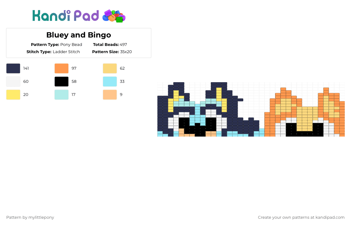 Bluey and Bingo Pony Bead Pattern - Kandi Pad | Kandi Patterns, Fuse ...