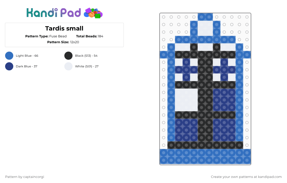 Tardis small Fuse Bead Pattern - Kandi Pad | Kandi Patterns, Fuse Bead ...
